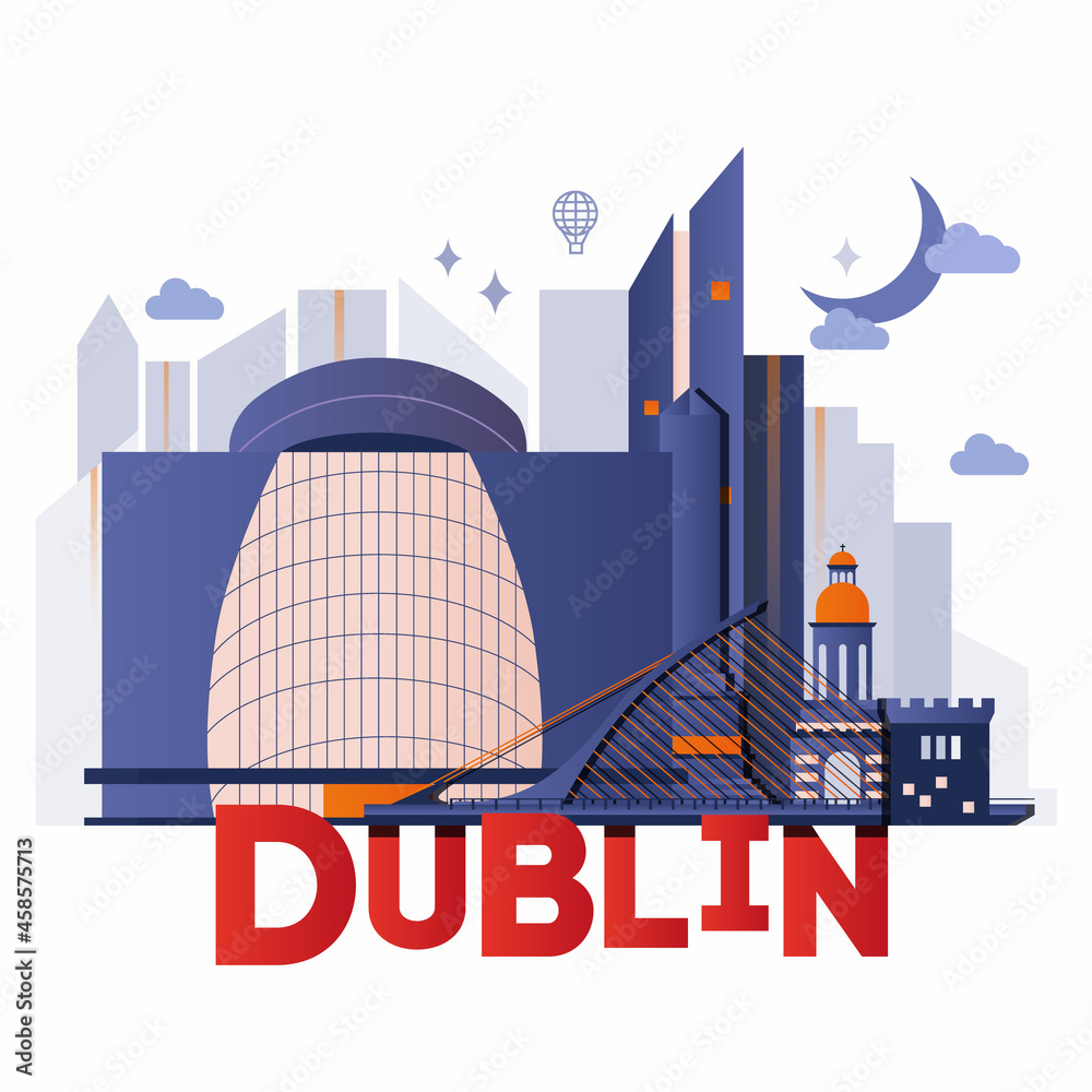Typography word "Dublin" branding technology concept. Culture travel ...