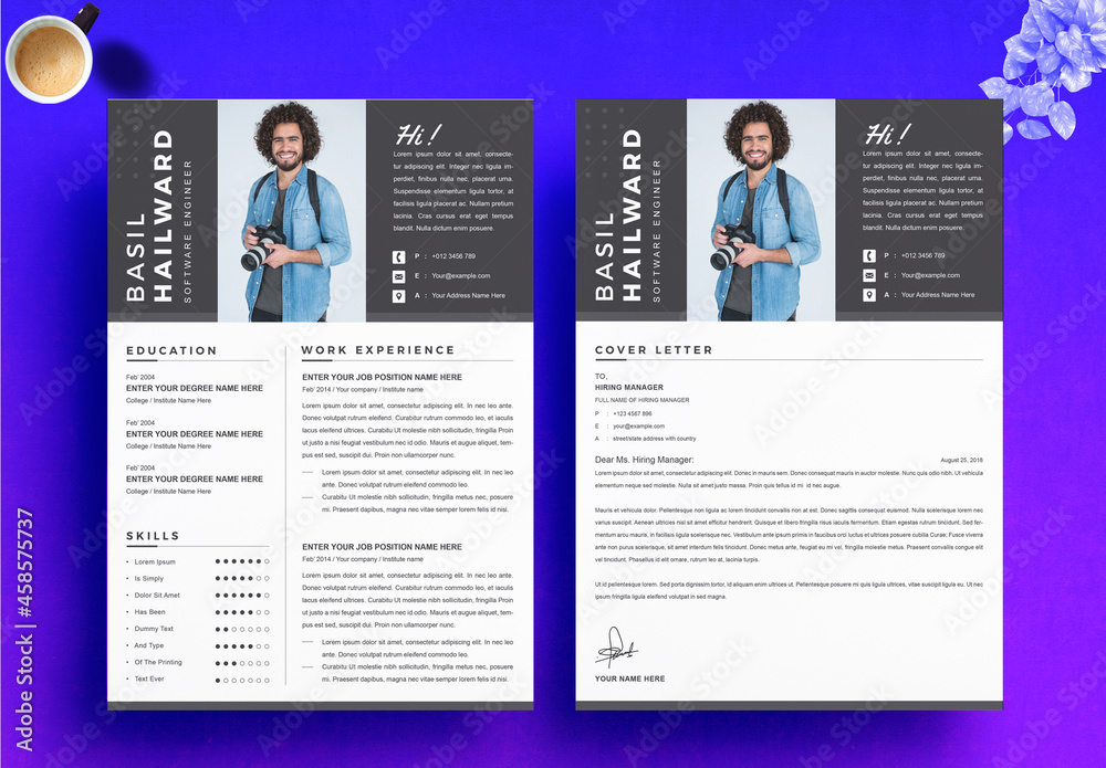 Professional Resume Layout with Cover Letter Stock Template | Adobe Stock