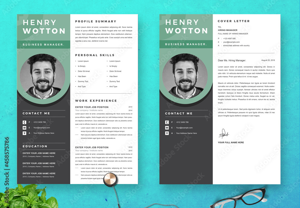 Modern and Creative Resume Layout with Cover Letter Stock Template ...
