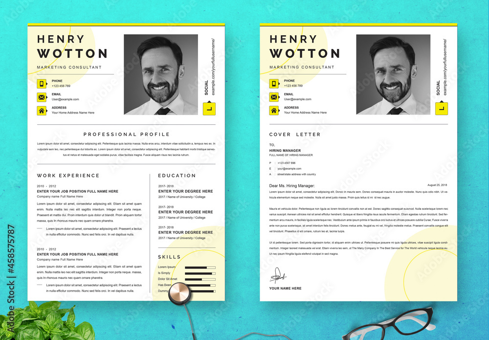 Clean and Professional Resume Layout with Photo Stock Template | Adobe ...