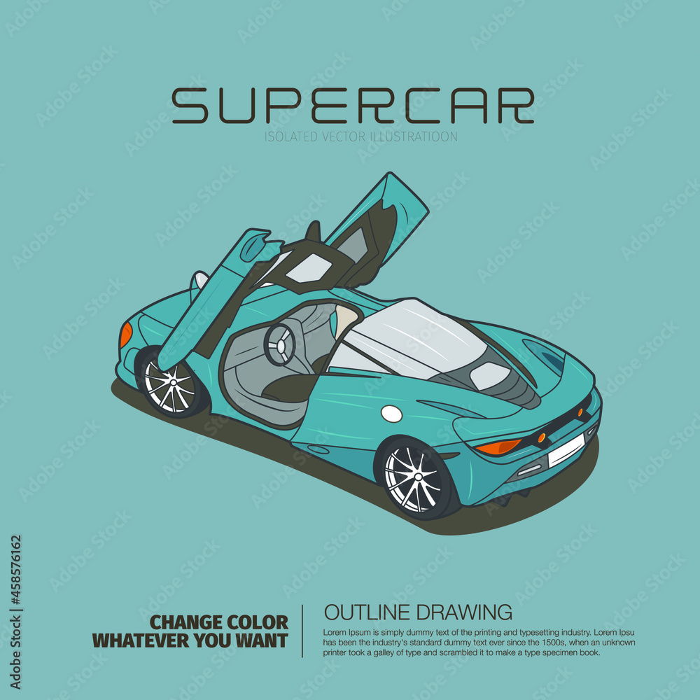 Luxury modern super car outline drawing vector illustration. Stock ...