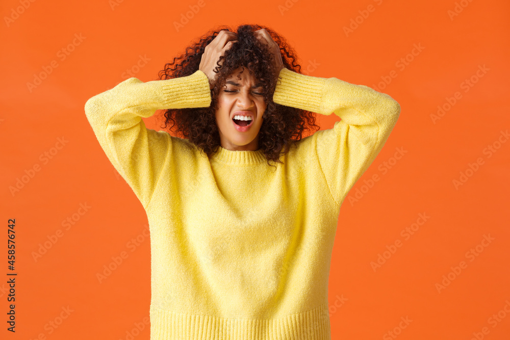 Distressed and concerned young woman having breakdown, life falling ...