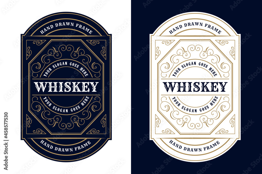Whiskey Bourbon Vintage luxury antique logo border frame western ...