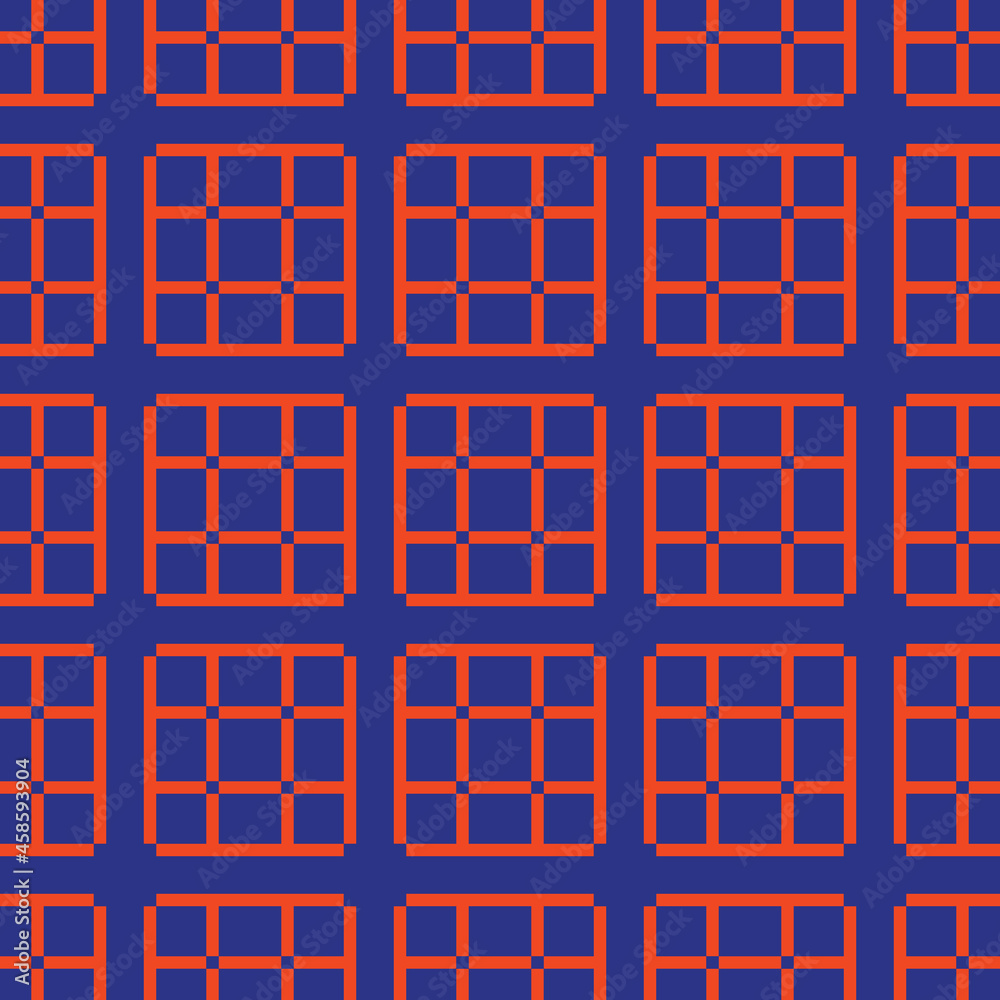 Neon vector grid illustration. Small squares in red and blue colors ...