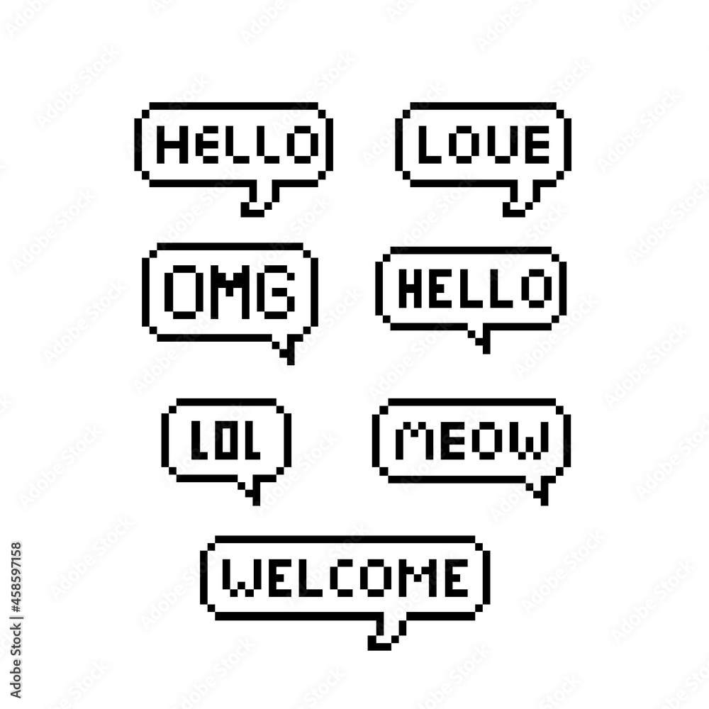 Pixel text bubble. Pixel art speech bubble on white background Stock ...