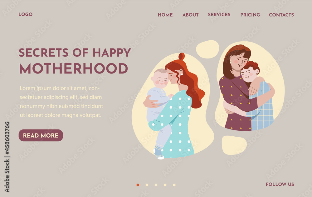 Female characters with their children of different ages. Concept of ...
