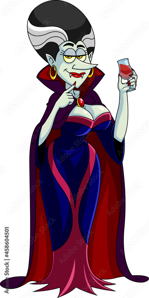 Vampire Queen Cartoon Character Holding A Glass Of Blood. Vector Hand ...