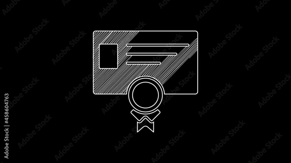 White line Certificate template icon isolated on black background ...