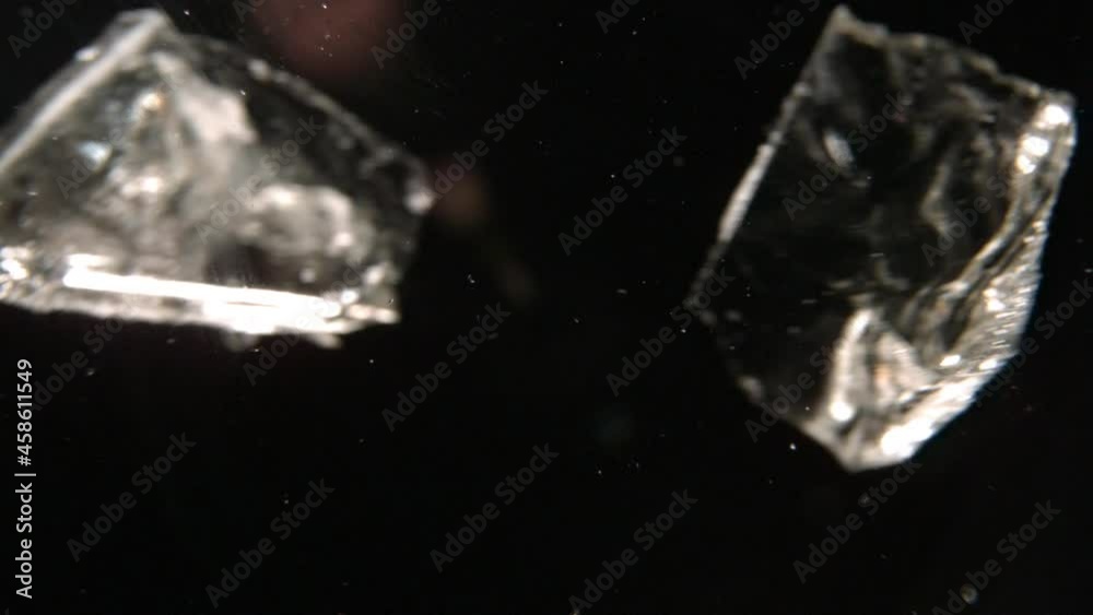 Ice Moving Across Screen In Black Space. Ice Falling And Bouncing. VFX ...