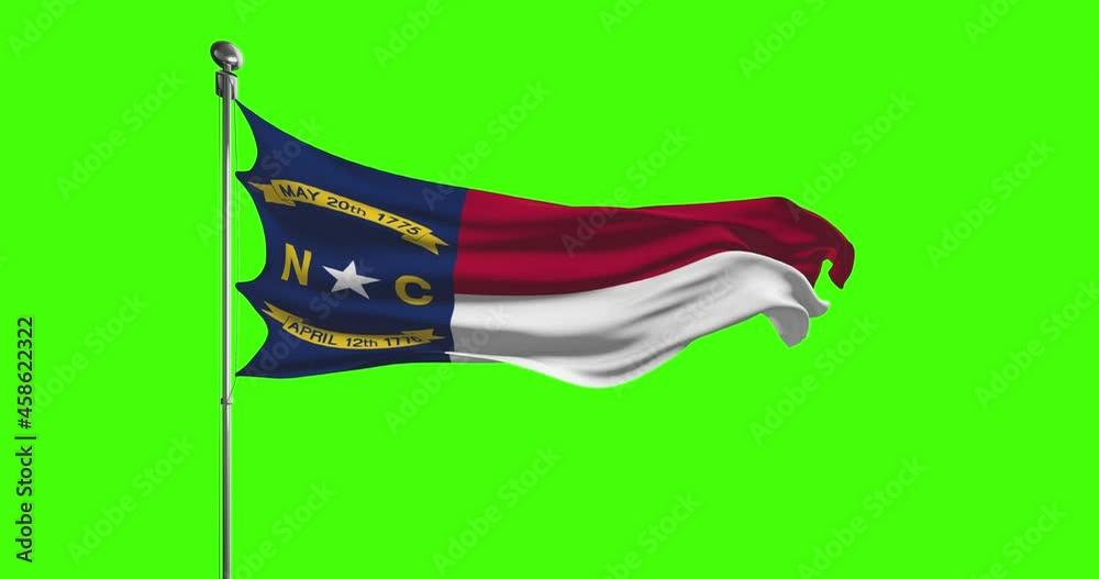 North Carolina State Flag Waving on chroma key background. Unites ...