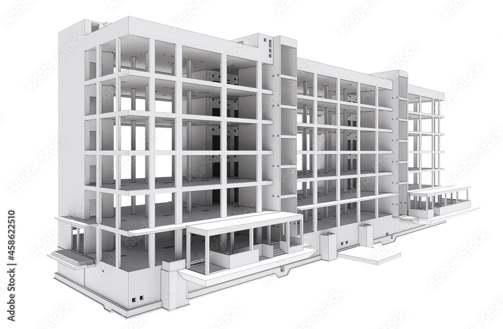 Conceptual visualization the BIM model supporting frame of the building ...