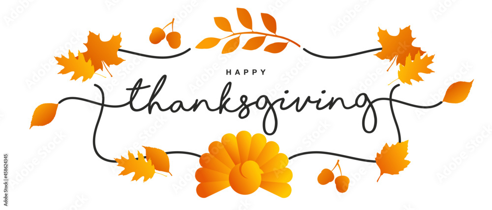 Happy Thanksgiving handwritten line design typography calligraphy ...
