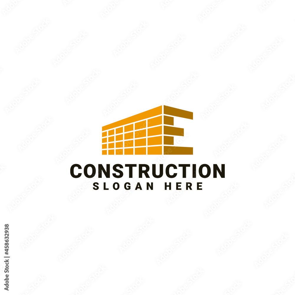 Initial Letter E logo with building wall design for construction or ...