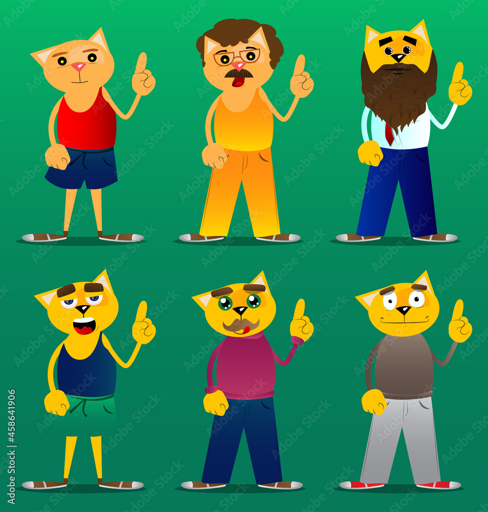 Funny cartoon cat making a point. Vector illustration. Cute orange ...