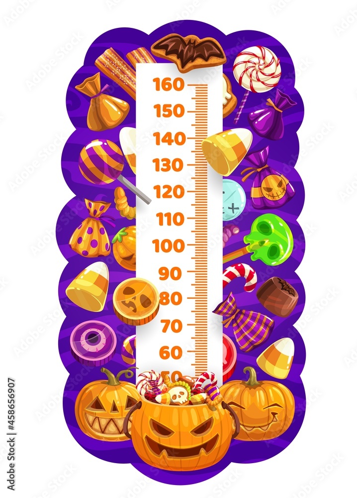 Halloween kids height chart, trick or treat sweets and pumpkins growth ...