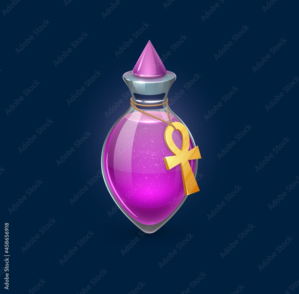 Witchcraft potion bottle with Egyptian sandstorm spell, vector magic ...