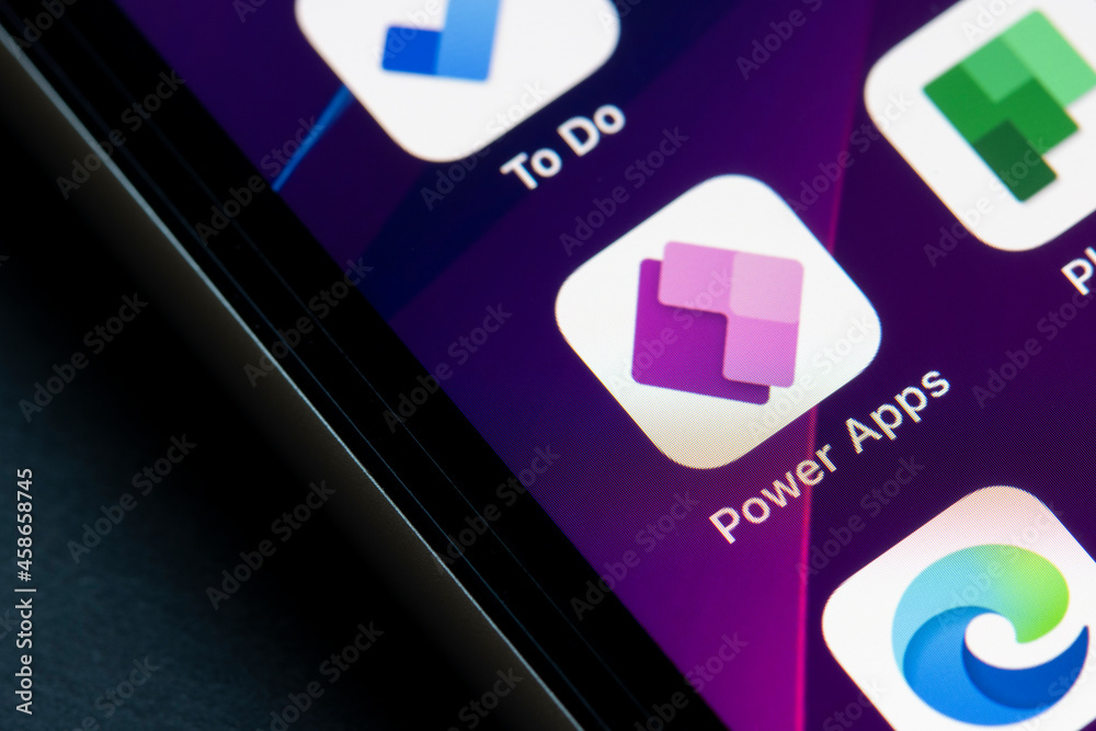 Portland, OR, USA - Mar 29, 2021: Power Apps icon is seen on an iPhone ...
