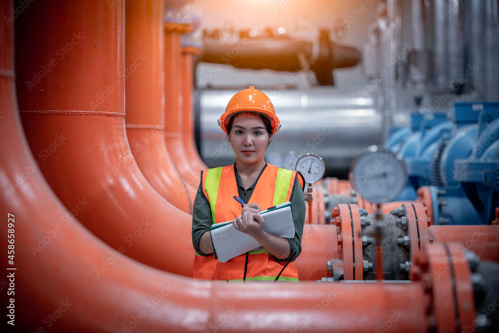 engineer under checking the industry cooling tower air conditioner is ...