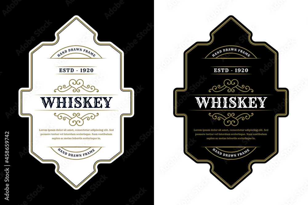 Whiskey Bourbon Vintage luxury antique logo border frame western ...