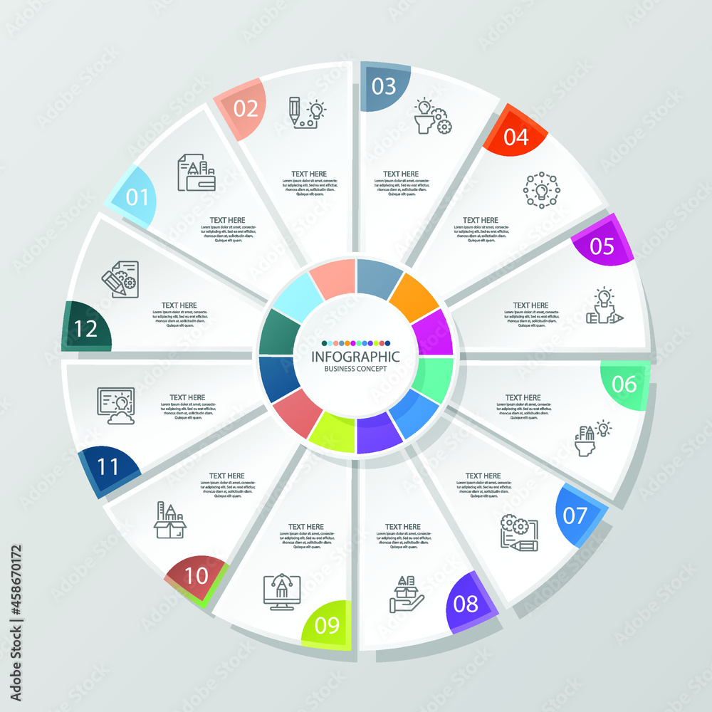 Basic circle infographic template with 12 steps, process or options ...