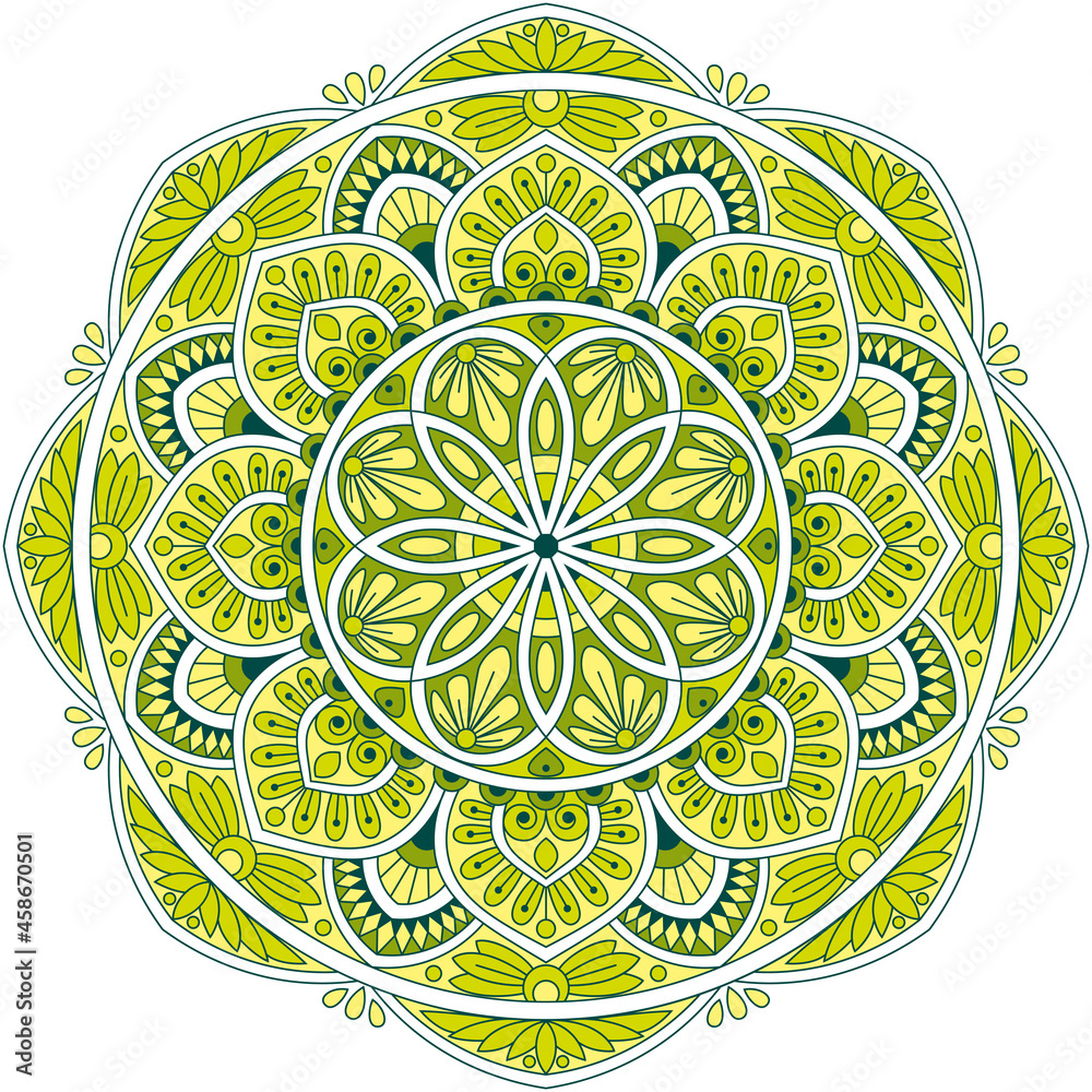 Vector hand drawn mandala. Colorful oriental pattern in circle design ...