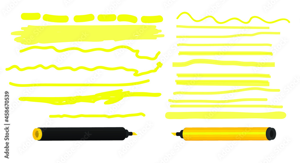 Yellow marker for underlining, highlighting text. Lines, translucent ...