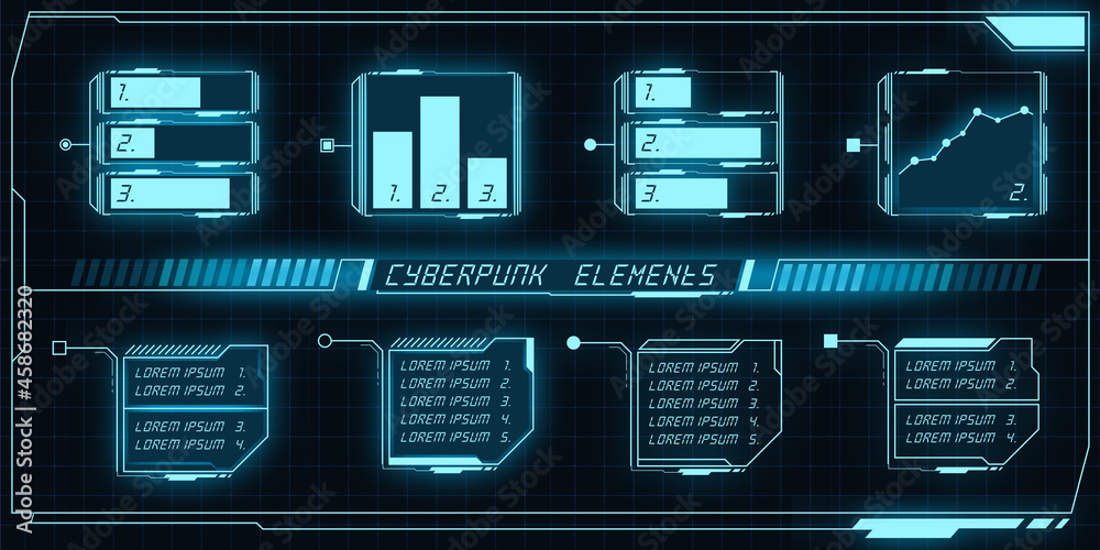 Scifi futuristic panel collection of HUD elements GUI VR UI design ...