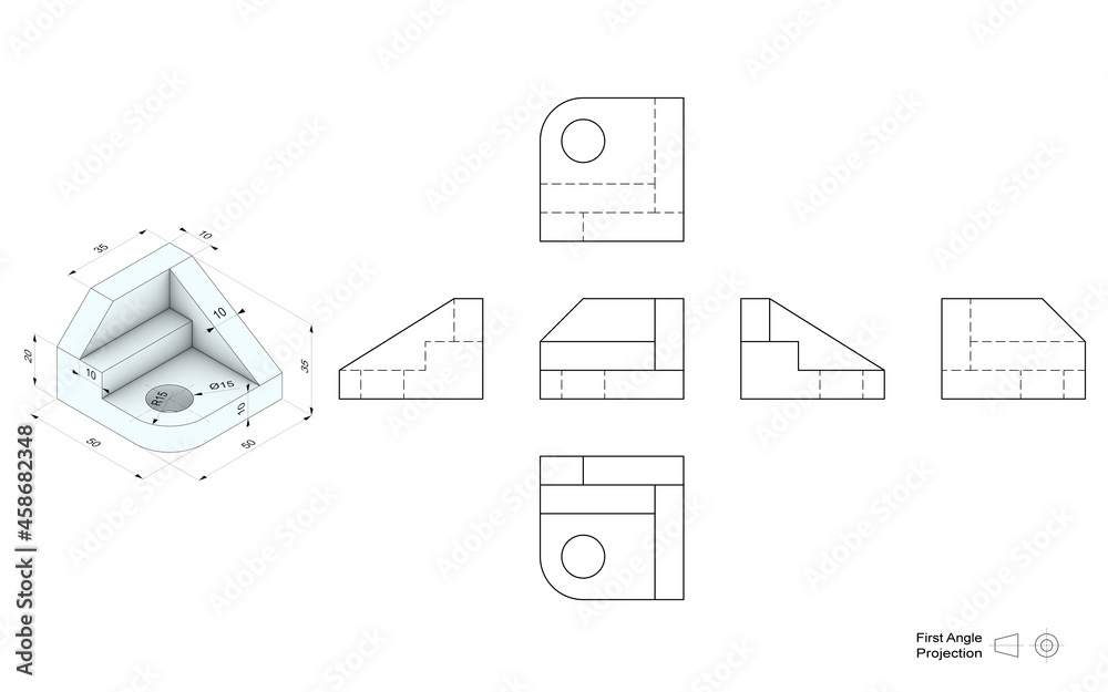 Poster Technical drawing of a 3D model with a perspective and ...