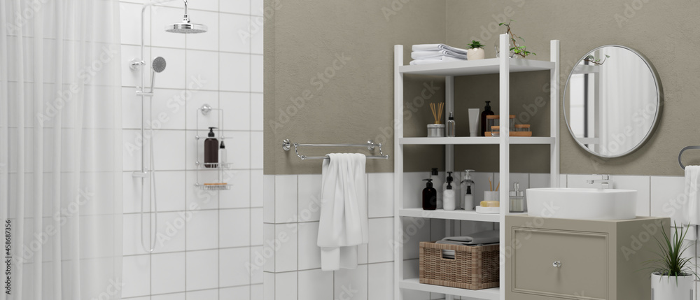Modern apartment bathroom interior with shower zone and dry zone Stock ...
