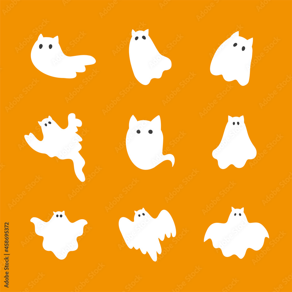 Cute ghost cats Halloween collection. Funny cartoon spooky character ...