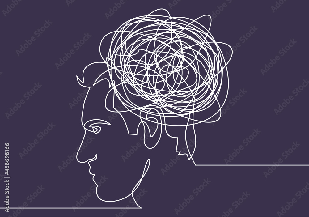 Vector concept confusion in the head.One continuous line drawing Stock ...