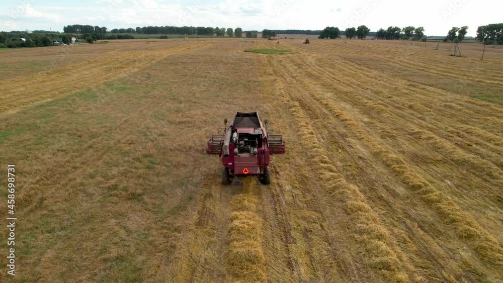 Combine harvester working in wheat field. Harvesting machine during ...