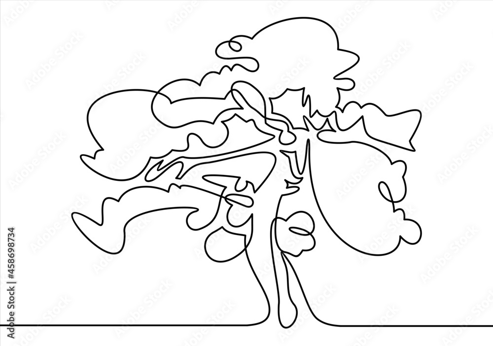 Tree logo continuous one line drawing of nature tree vector ...