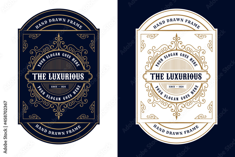 Whiskey Bourbon Vintage luxury antique logo border frame western ...
