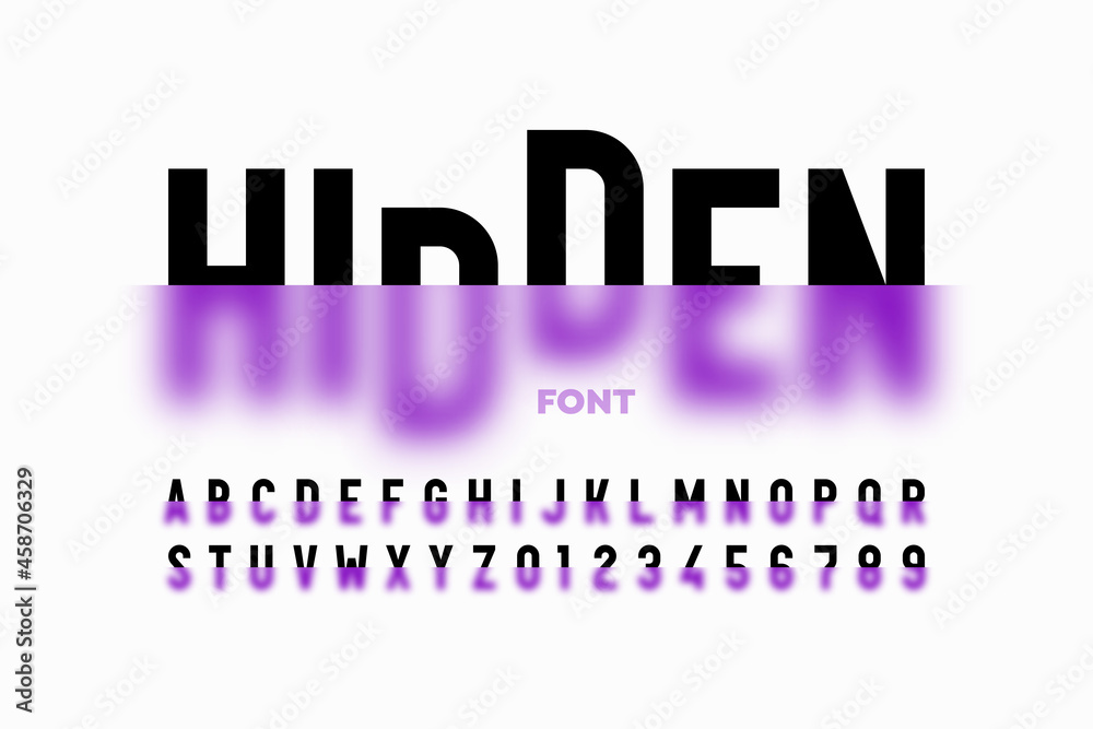 Half blurred font design, hidden alphabet, letters and numbers vector ...