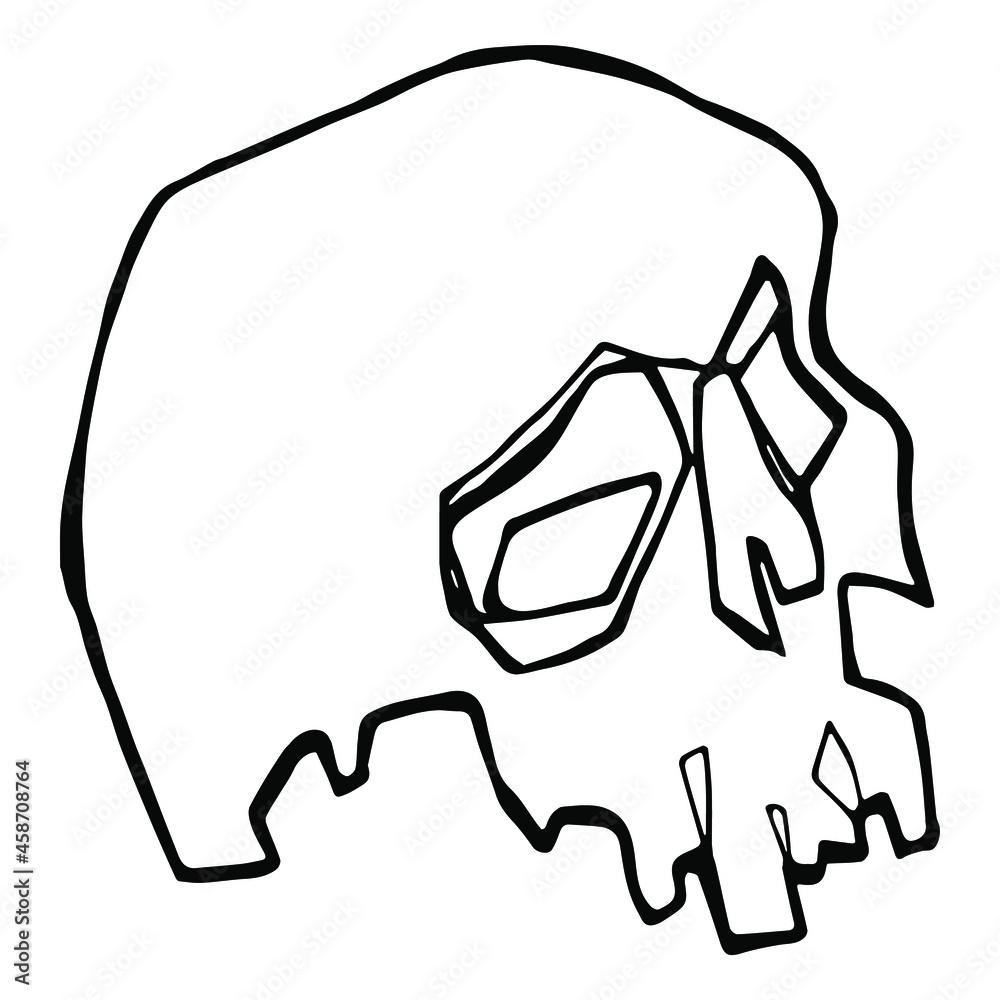 vector line art freehand drawing of a human skull in cartoon style ...