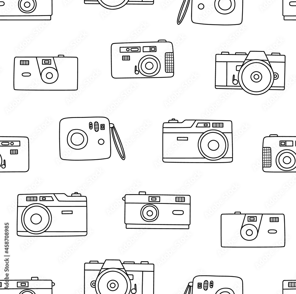 Seamless pattern of film photo cameras. Retro, vintage camera ...