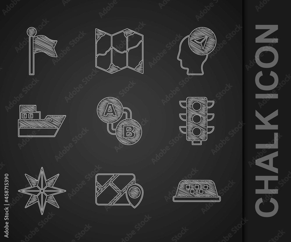 Set Route location, Infographic of city map navigation, Taxi car roof, Traffic light, Wind rose ...