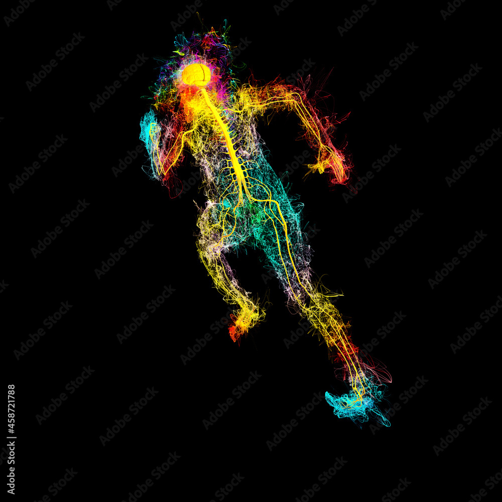 Human abstract body, dynamic glowing colorful energy fild and lines ...