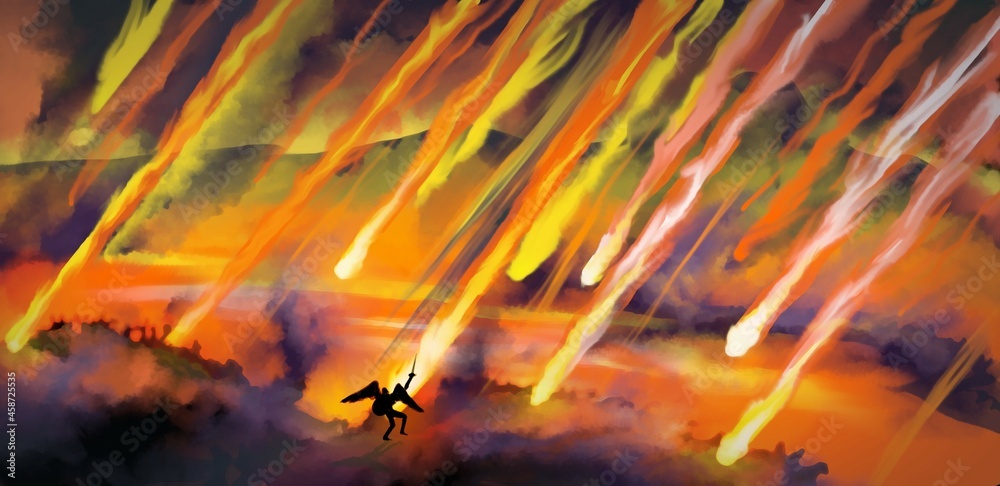 Hell fire, Satan destroyed, a depiction of Revelation 20 Stock ...