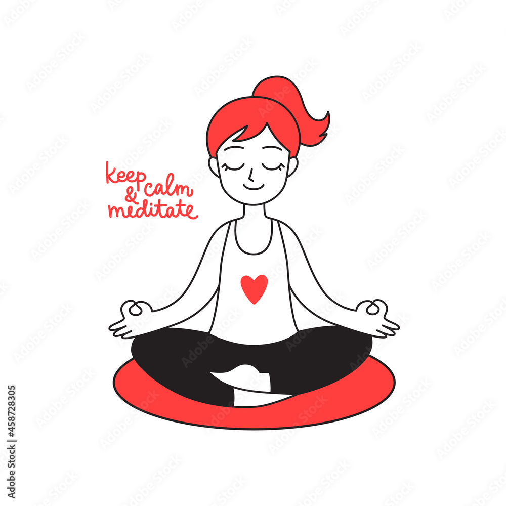 Keep calm and meditate. Redhead young woman sitting in meditation pose ...