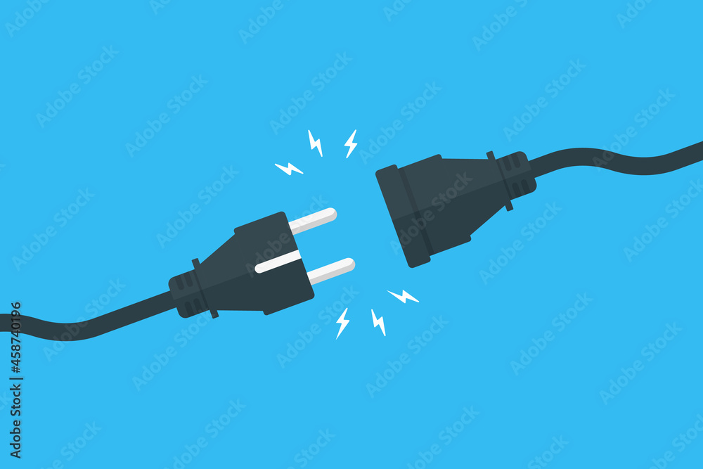 Electric plug and socket disconnected. Disconnection, lost connection ...