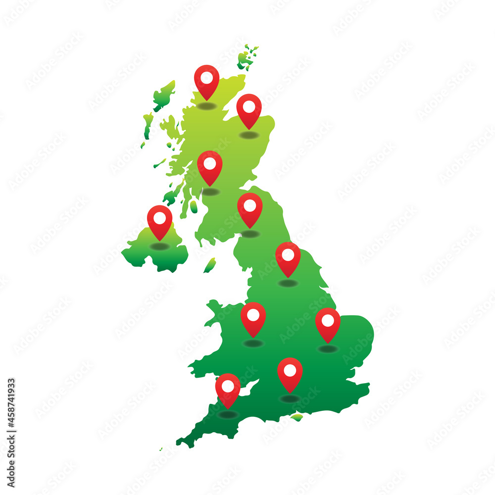 United Kingdom Map with pin location Stock Vector | Adobe Stock