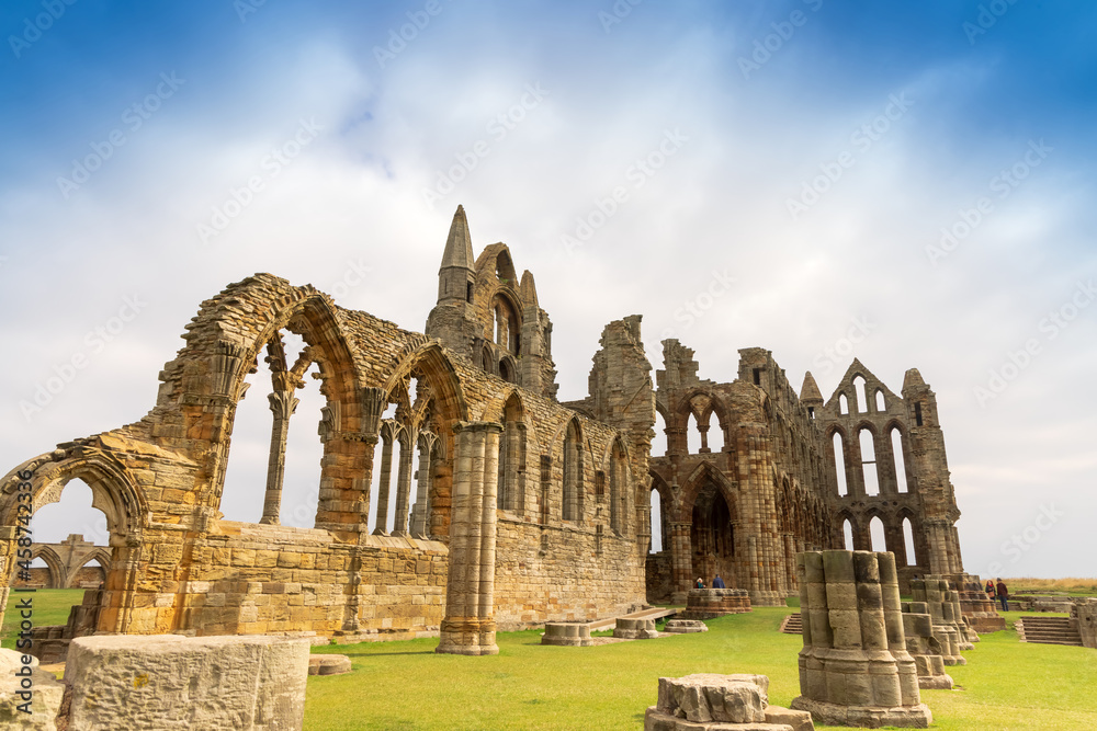 Ruins of Whitby Abbey, a 7th-century Christian monastery that later ...