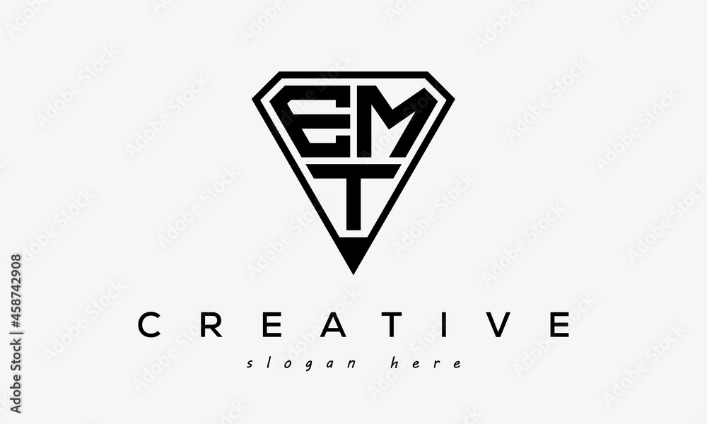 initial letters logo EMT black monogram diamond pentagon shape with ...
