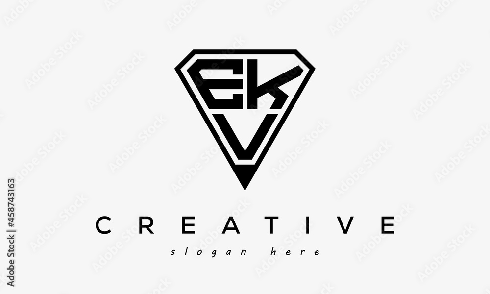 initial letters logo EKV black monogram diamond pentagon shape with ...