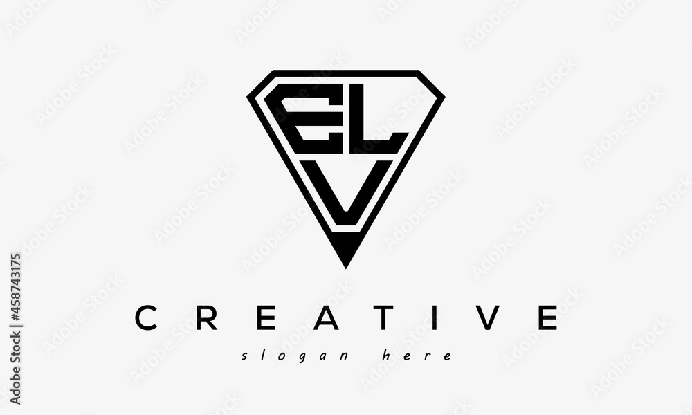 initial letters logo ELV black monogram diamond pentagon shape with ...