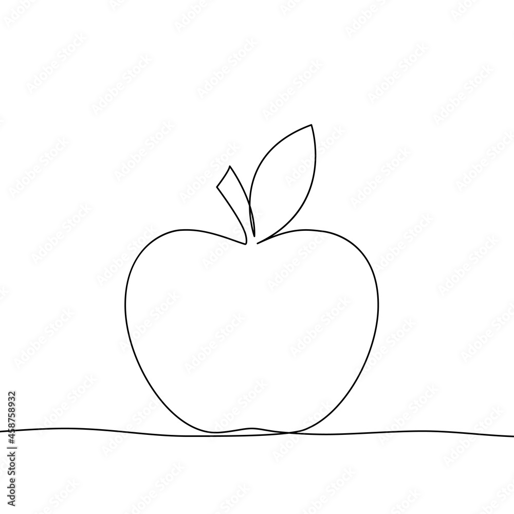 Apple drawing vector, continuous single one line art style isolated on ...