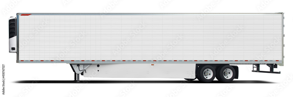 Modern semi-trailer of an American truck in white color. Isolated on a ...
