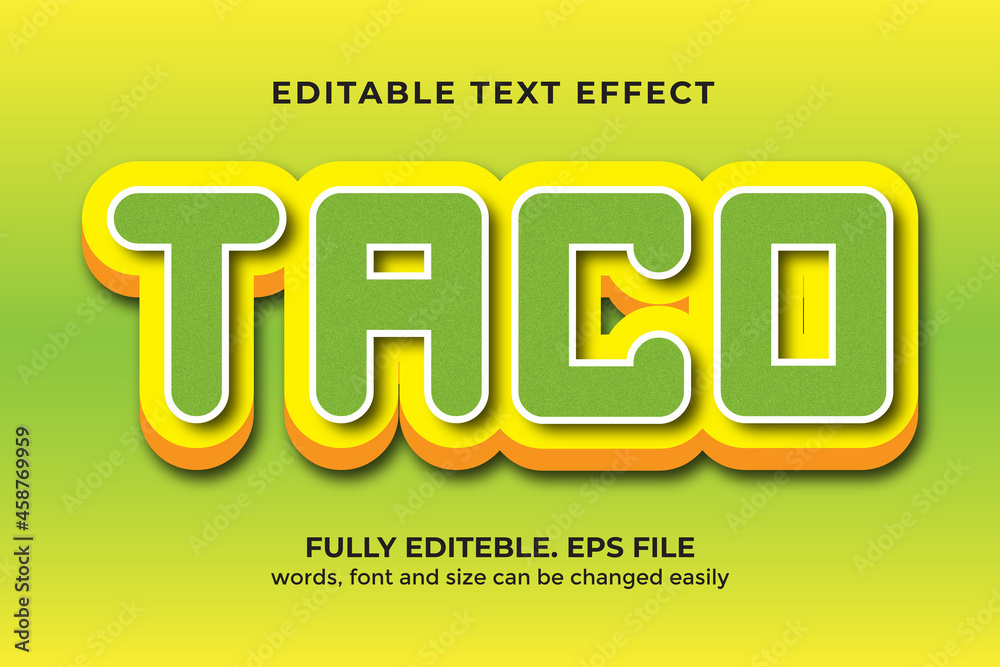 taco editable colorful style text effect in modern 3d style effect ...